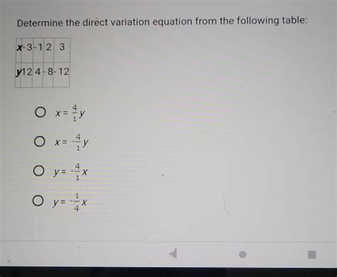 solved determine the direct variation equation from the following