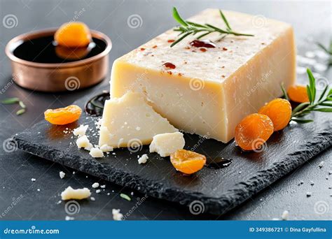 Wedge Of Aged Pecorino Romano Cheese With Dried Apricots And Balsamic