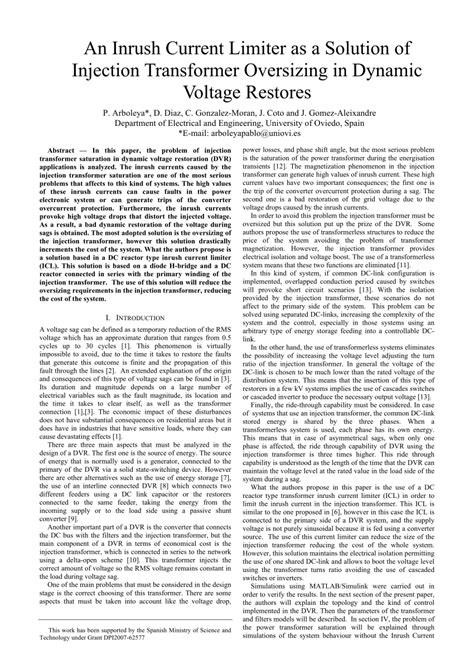 Pdf An Inrush Current Limiter As A Solution Of Injection Transformer Oversizing In Dynamic
