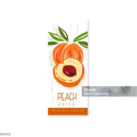 달콤한 복숭아와 원래 과일 프로 모션 배너입니다 손으로 그린 주스 잼 또는 요구르트 포장에 대 한 라벨 자연 채식 영양입니다 여름의 음료 화려한 벡터 디자인 건강한 식생활에