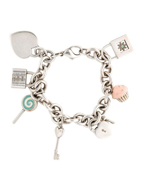 Tiffany And Co Enamel And Diamond Multi Charm Bracelet Blue Sterling
