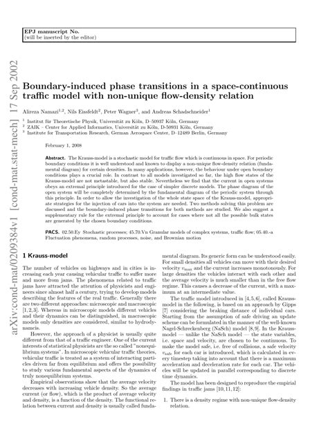 Pdf Boundary Induced Phase Transitions In A Space Continuous Traffic Model With Non Unique