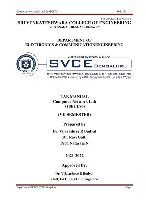 Computer Networks Lab 18ecl76 7th Semester Svceecemnlcnlver 01