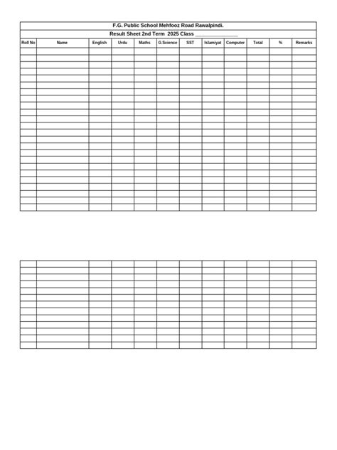 Result Sheet For 2nd Term Exams 2025 Class 6th 7th 8th Pdf