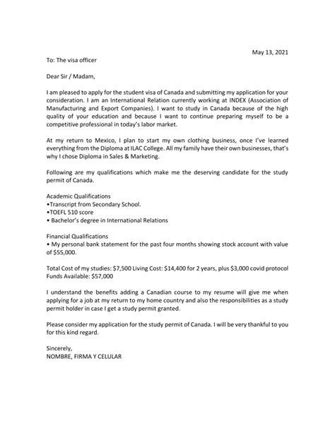 Ejemplo Carta Motivos Study Permit