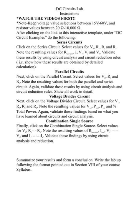 Solved DC Circuits Lab Instructions WATCH THE VIDEOS Chegg