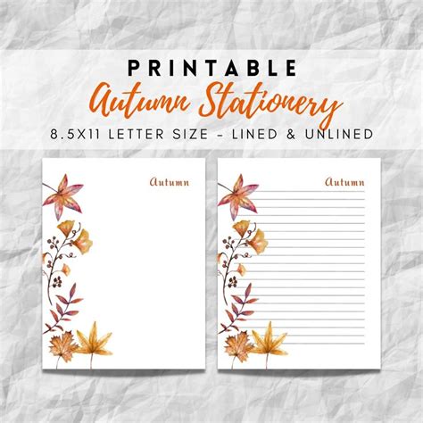 Best Value Printable Autumn Stationery Paper Instant Download Lined And