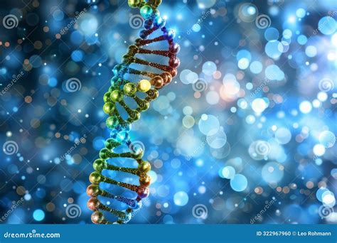 Colorful Dna Helix With Sparkling Blue And Red Particles Digital