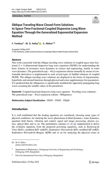 Pdf Oblique Traveling Wave Closed Form Solutions To Space Time