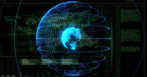 Image Of Network Of Connections And Data Processing Over World Map And Spinning Globe Stock
