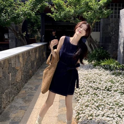 레드베리 여름신상 핫 썸머 빅사이즈룩 데이트룩 데일리 청원피스 데님 미니원피스 여름 청순 핫 썸머 랩원피스 라운드넥 빈티지 랩 허리끈 데님 원피스 미니 데이트룩 하객룩 여름원피스