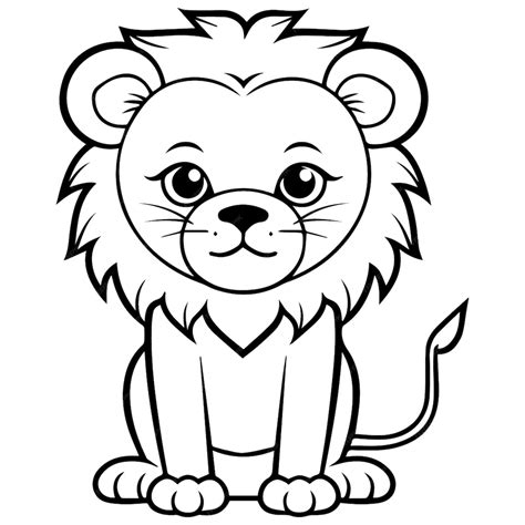 사자 카와이 스타일 선 그리기 사자의 색칠하기 책 그림 프리미엄 벡터