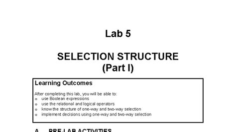 Lab 5 Selection Structure Boolean Expressions And Program Statements