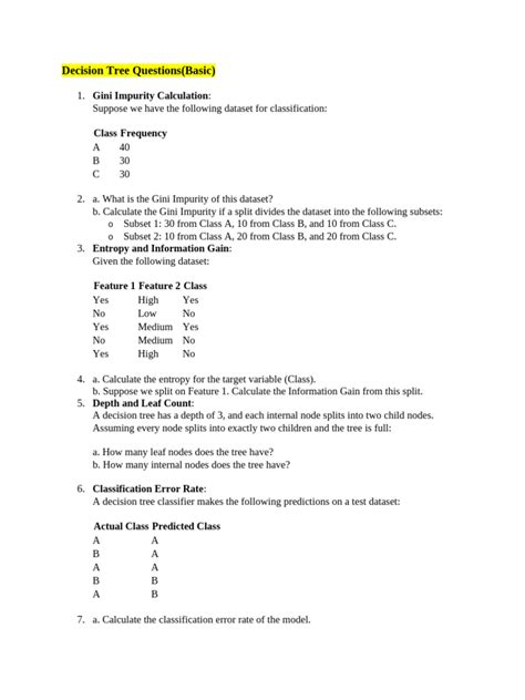 Decision Tree Questions Pdf Algorithms Statistical Analysis