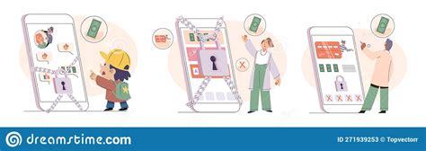 Hacker Activity Big Set Hacking Computer Phishing Account Cyber Attack On Personal Data Stock