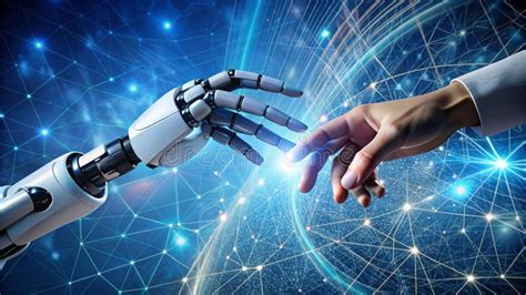 artificial intelligence machine learning robotic and human hands stock