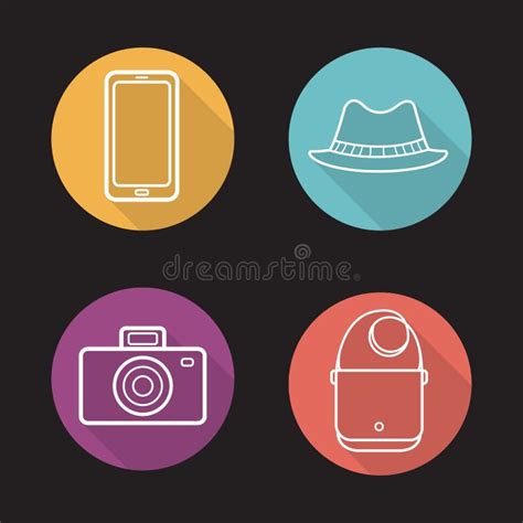 Men S Accessories Flat Linear Long Shadow Icons Set Stock Vector Illustration Of Smartphone