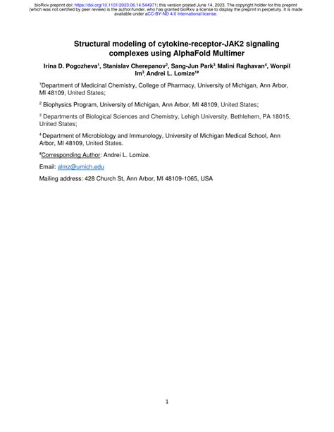 Pdf Structural Modeling Of Cytokine Receptor Jak2 Signaling Complexes