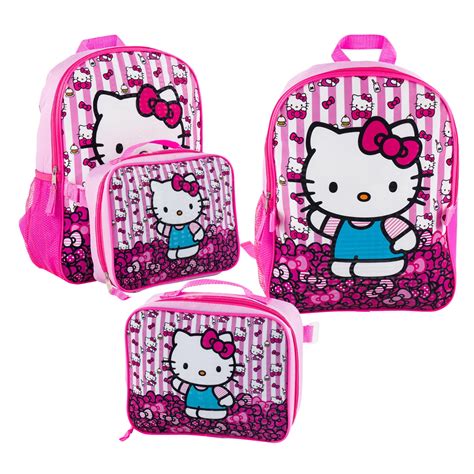 Hello Kitty And Flower 16 Inches Backpack With Matching Lunch Bag Set