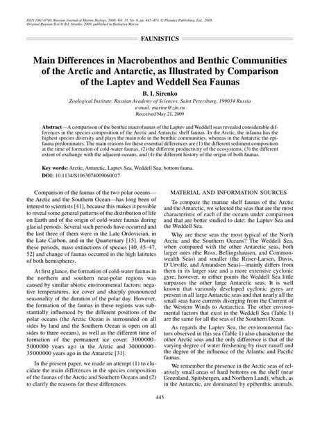 Pdf Main Differences In Macrobenthos And Benthic Communities Of The Arctic And Antarctic As