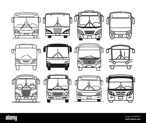Collection Of Various Bus Front View Line Art Illustrations Black And White Line Drawing Of