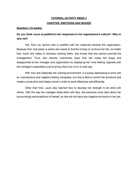 tutorial activity week 3 tutorial activity week 3 chapter emotions and moods question 1 5