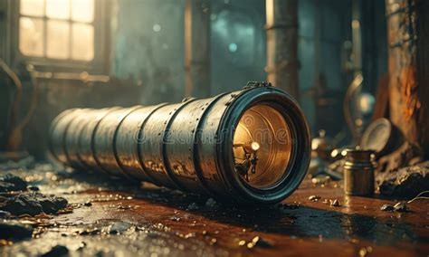 Cylindrical Metal Object With Circular Opening And Small Light Source