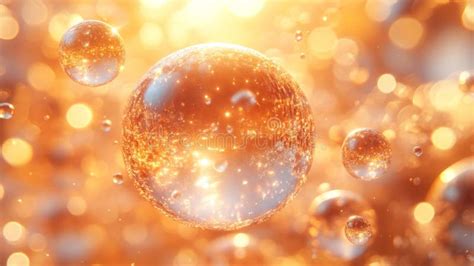 Elegant Surreal Molecular Design With Glowing Orbs And Golden Light Stock Illustration