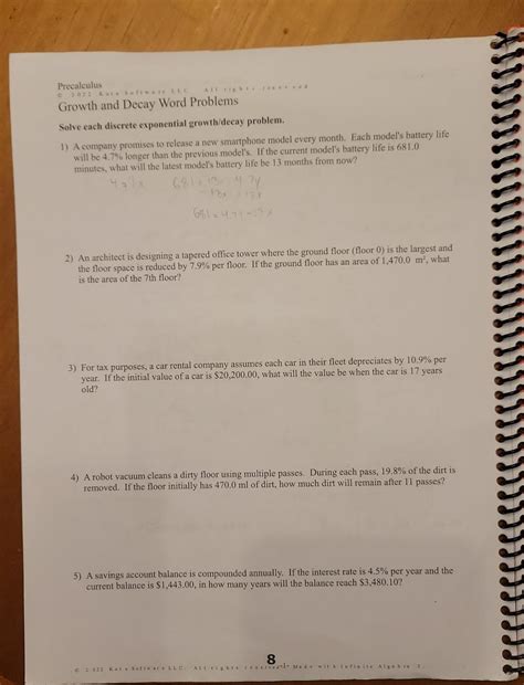 Precalculus Growth And Decay Word Problems Solve Each