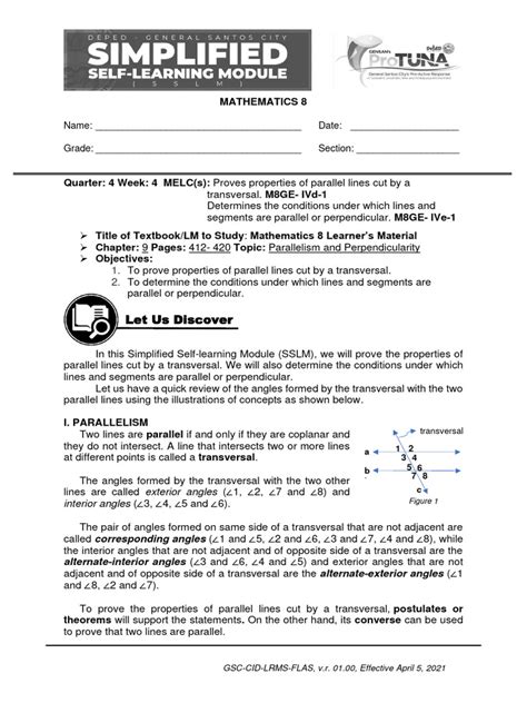 Math8 Q4 Week 4 Sslm 2 Pdf Mathematics Elementary Geometry