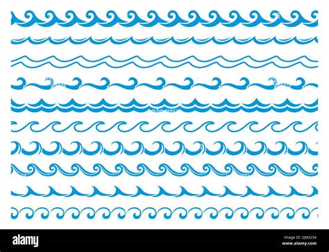 Sea And Ocean Blue Wave Line Water Surf Border Frames Vector Pattern Abstract Blue Wave
