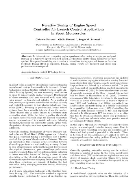 Pdf Iterative Tuning Of Engine Speed Controller For Launch Control
