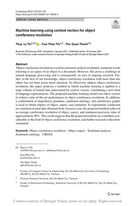 Machine Learning Using Context Vectors For Object Coreference