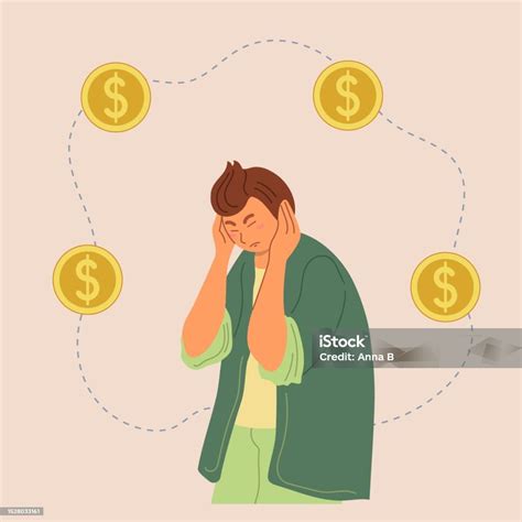 재정 문제와 빚에 대해 생각하는 우울한 슬픈 남자 돈이 필요합니다 파산 손실 위기 문제 개념에 대한 벡터 그림 가계에 대한 스톡