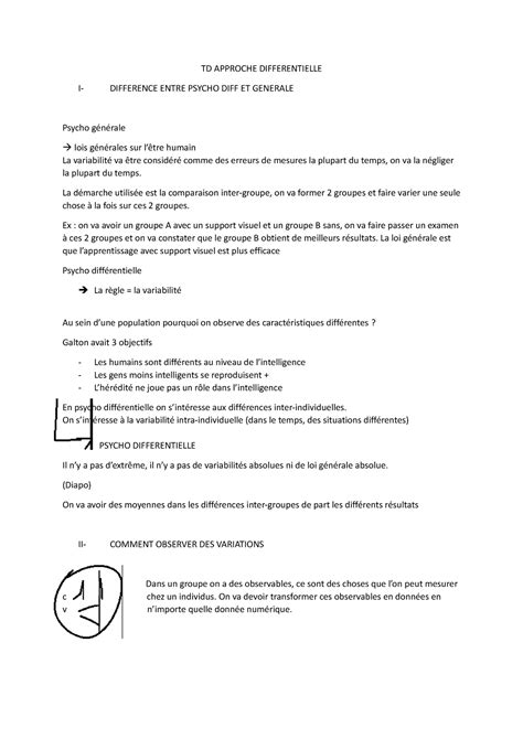 Td Approche Differentielle Td Approche Differentielle I Difference Entre Psycho Diff Et