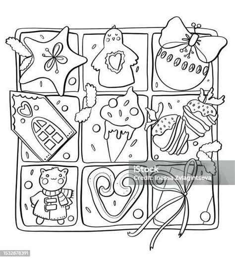 등고선 그림 과자 및 장난감 토퍼 막대 사탕 디자인 요소 엽서 스티커 또는 색칠 만화 스타일이 있는 초콜릿이 있는 새해 크리스마스 상자 12월에 대한 스톡 벡터 아트 및