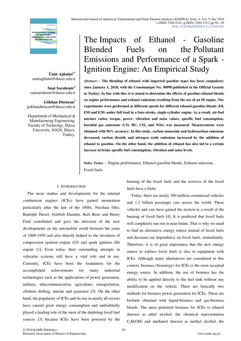 Pdf The Impacts Of Ethanol Gasoline Blended Fuels On The Pollutant Emissions And Performance
