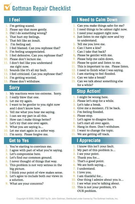 Pdf Printable Gottman Repair Checklist Printable Templates