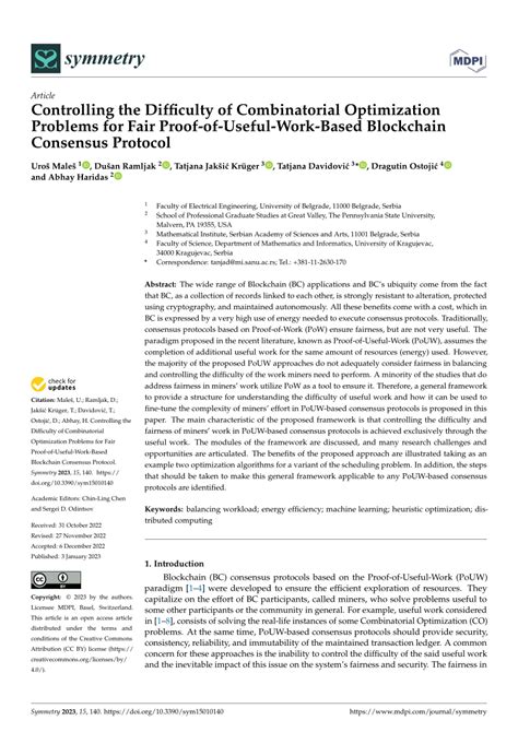 Pdf Controlling The Difficulty Of Combinatorial Optimization Problems For Fair Proof Of Useful