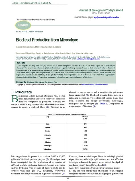 Biodiesel Production From Microalgae Pdf Algae Fuel Biodiesel