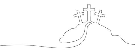Непрерывный линейный рисунок Голгофы Фон рисования одной линии Значок Голгофы Премиум вектор