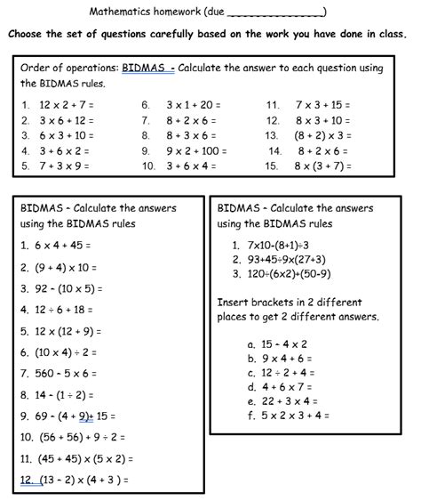 Bidmas Bodmas Homework Or Worksheet With Answers Free And Premium Teaching Resources