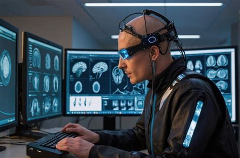 Premium Photo Futuristic Neural Interface Experiment