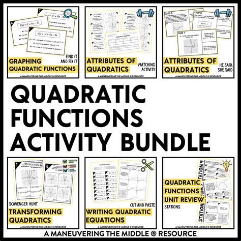 Quadratic Functions Activity Bundle Algebra Maneuvering The Middle