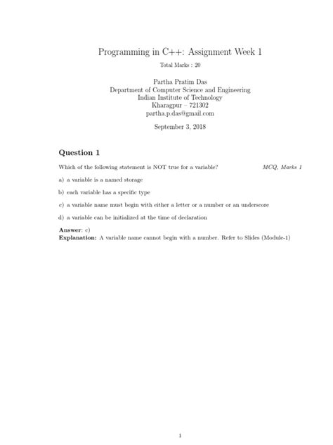 Programming In C Assignment Week 1 Pdf Computer Science