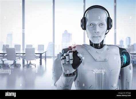 Chat Concept With D Rendering Humanoid Robot With Headset Stock Photo Alamy