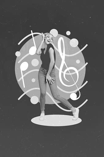 크리 에이 티브 사진 3d 콜라주 아트웍 포스터 엽서 즐거운 예쁜 아가씨의 휴가 이벤트 행사를 그림 배경에 고립 즐길 수 있습니다 20 24세에 대한 스톡 사진 및 기타