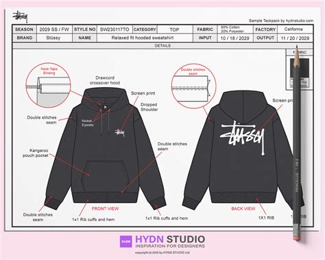 Stussy Hoodie Design Reference Tech Pack On Behance Hoodie Design