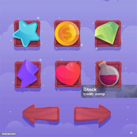 게임 일러스트 레이 션 버튼 객체는 생명 힘 마법 공격 돈 보상과 같은 다양한 게임을 만드는 데 사용합니다 개체 그룹에 대한 스톡 벡터 아트 및 기타 이미지 Istock