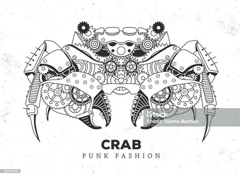 기어가 있는 게 실루엣 펑크 스타일 벡터 일러스트레이션 갈고리 발톱에 대한 스톡 벡터 아트 및 기타 이미지 갈고리 발톱 게